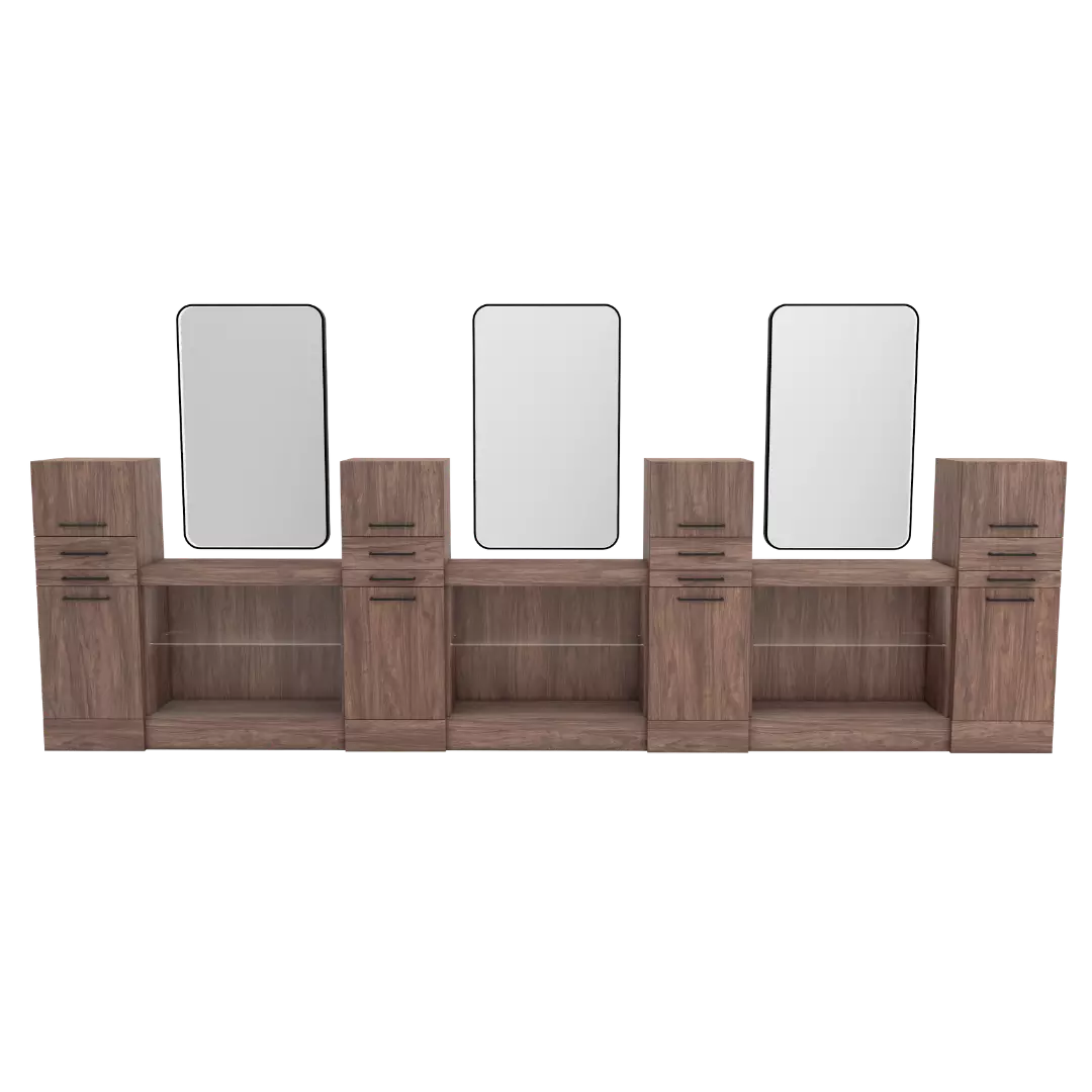 Kaemark Westin Magnifico Three Operator Styling Station - Short LED Mirror